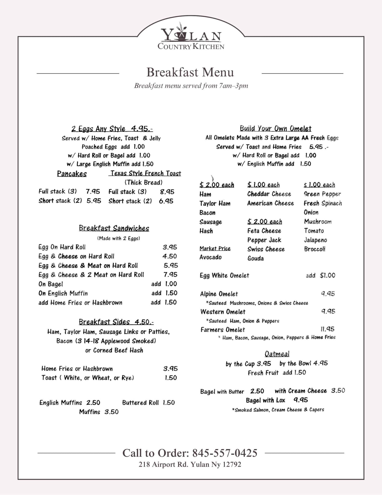 Breakfast Menu – Yulan Country Kitchen